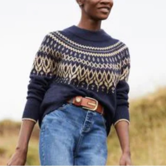 Joules | Sweaters | Joules Elvie Navy Gold Metallic Beaded Fair Isle ...
